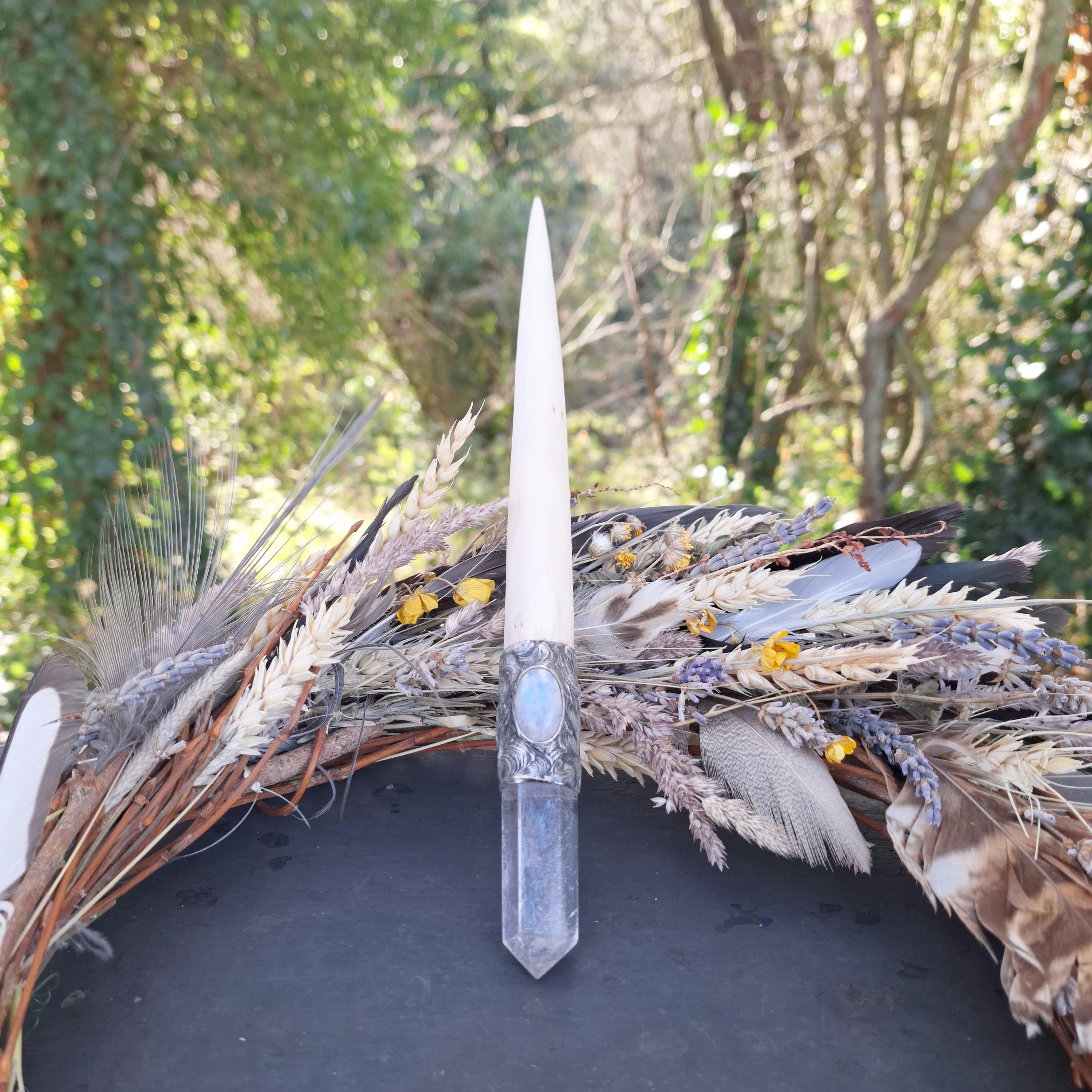 White Willow Wand, Quartz & Moonstone Wand, Magic Wand, Wood Crystal ...