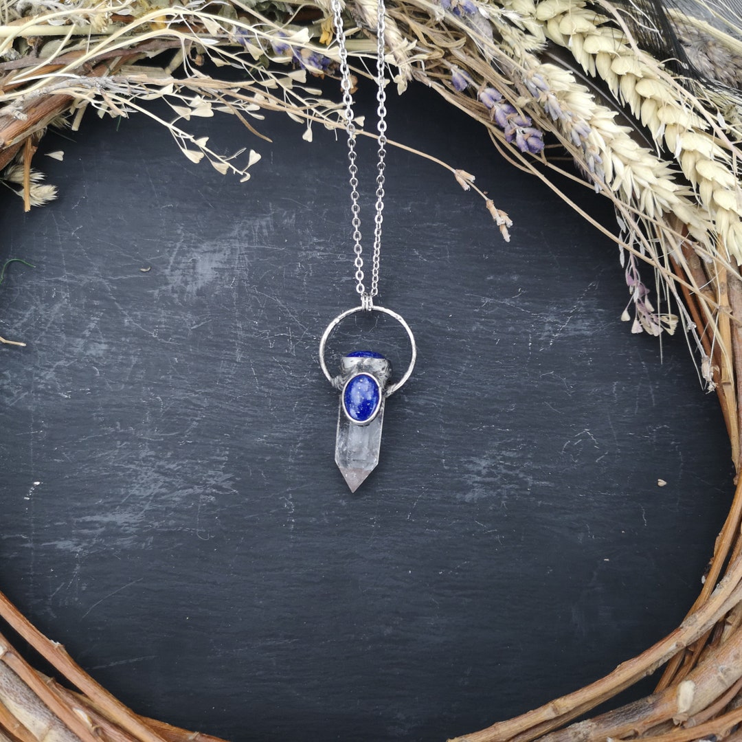 Quartz & Lapis Lazuli Necklace, Quartz Point Necklace, Talisman ...
