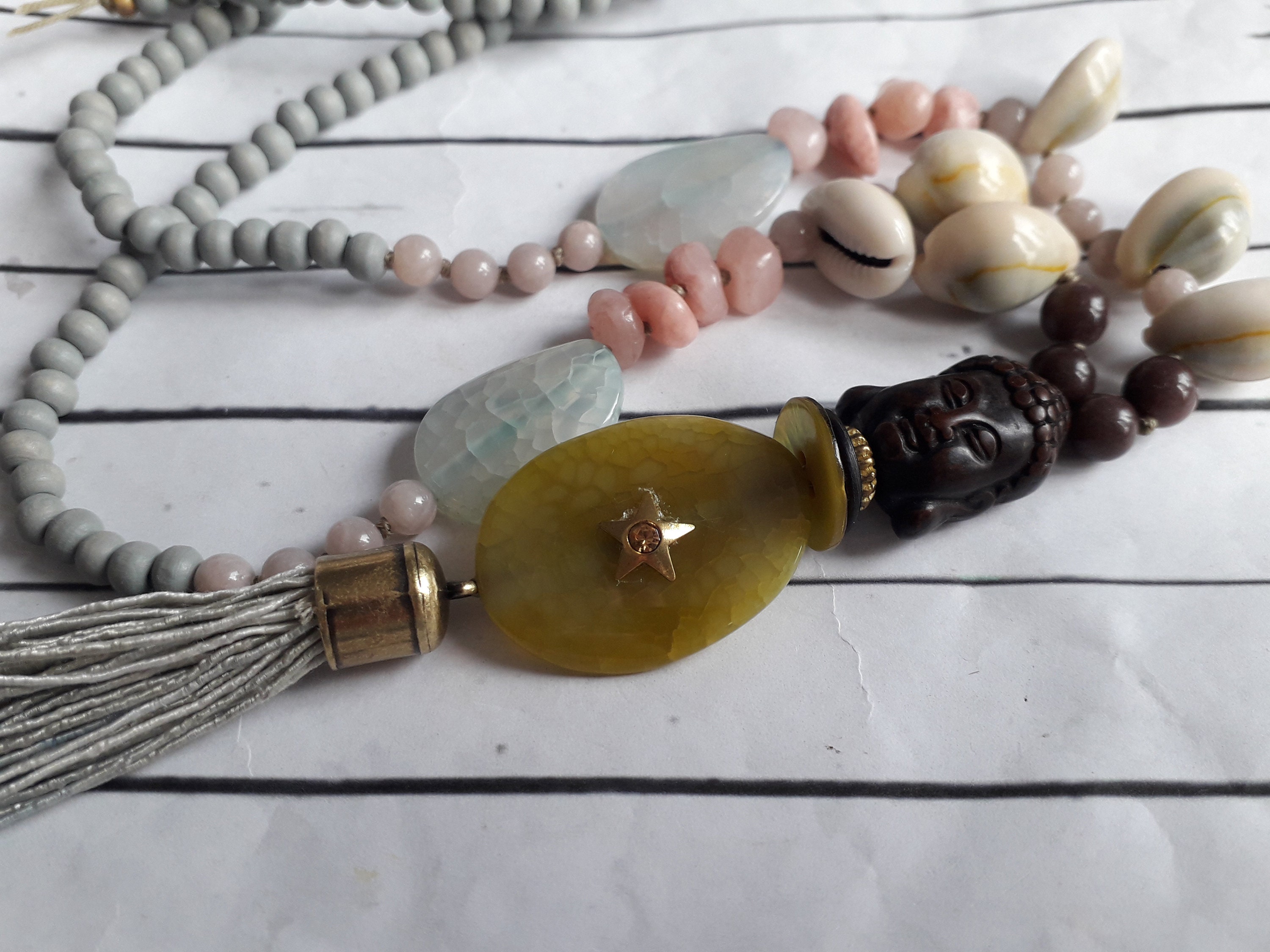 Necklace With Beaded Long Begging Chain Buddha - Etsy UK