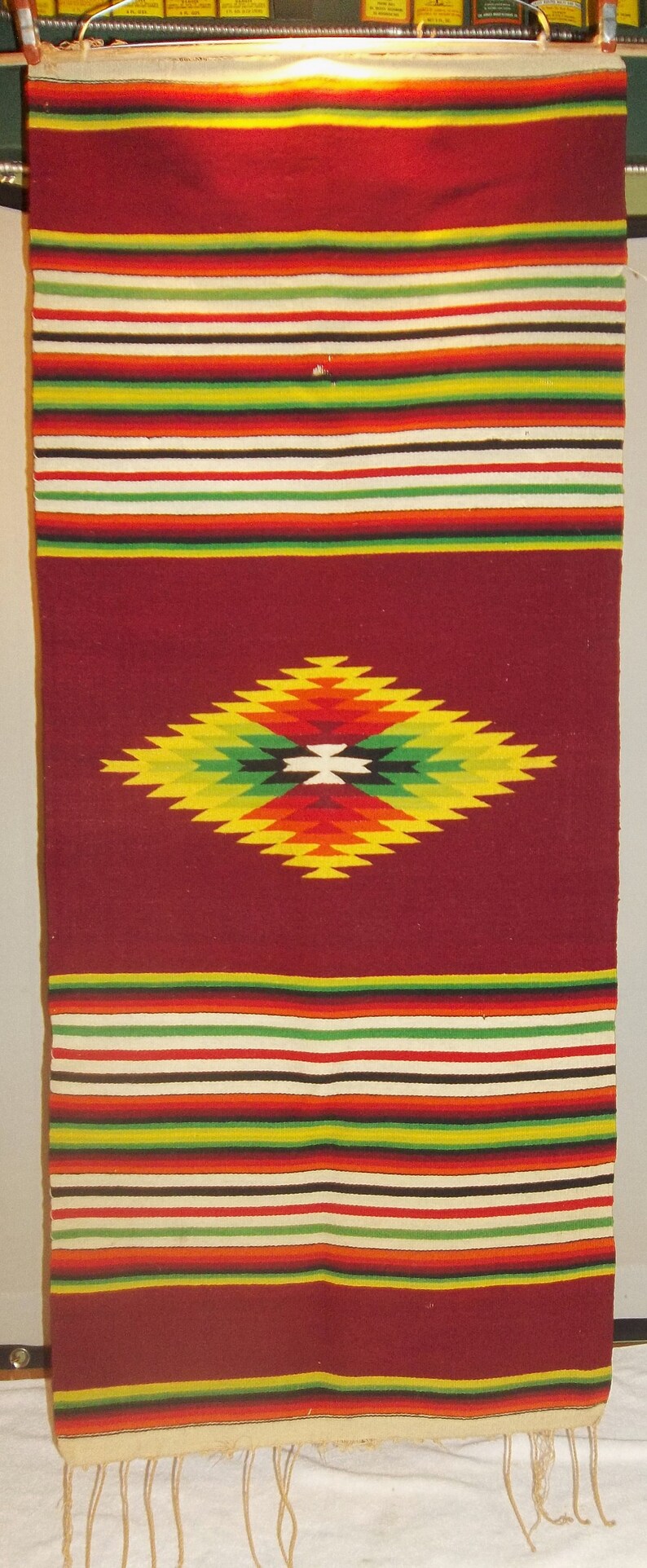 Vintage 1940-50s Mexican Rainbow Saltillo Wool Serape Shawl Blanket ...