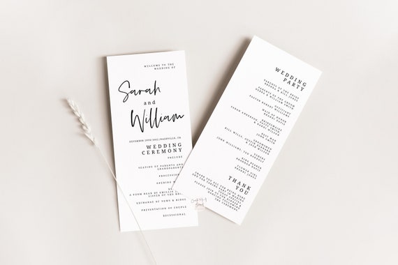 Wedding Program Template Download / Wedding Ceremony Program / - Etsy