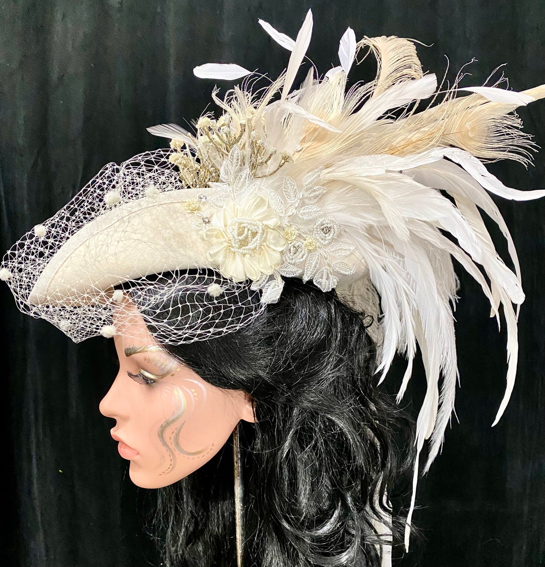 Wig Hat / Women's Hat / Tricorn / Wedding Jewelry / White - Etsy