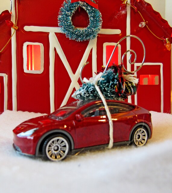Christmas Tree Ornament-tesla Model Y With Miniature - Etsy
