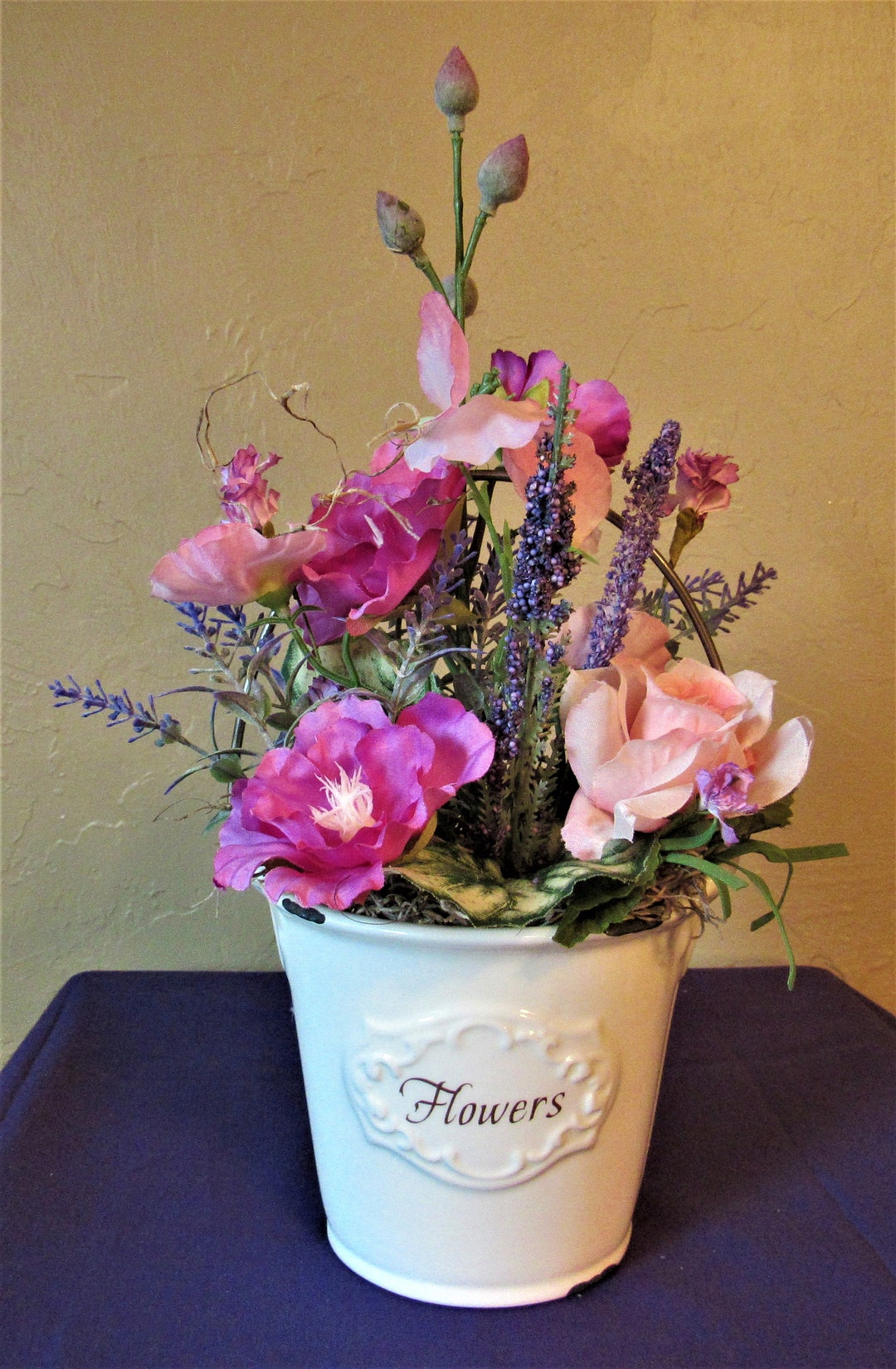 White Ceramic Bucket-floral Arrangement-spring Flowers-gift for Her ...