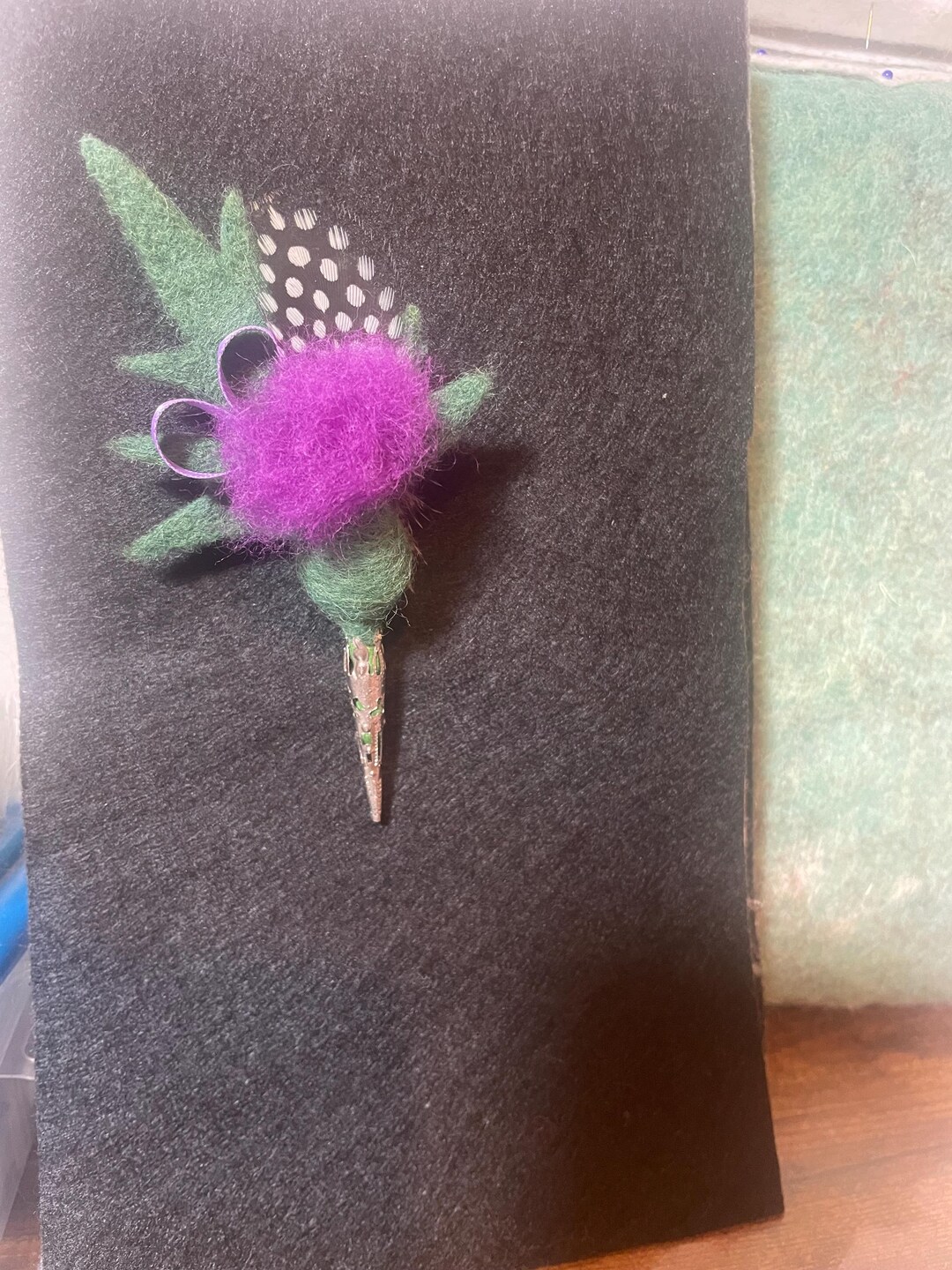 Needle Felted Scottish Thistle Boutonnier Brooch . Wedding Buttonhole ...
