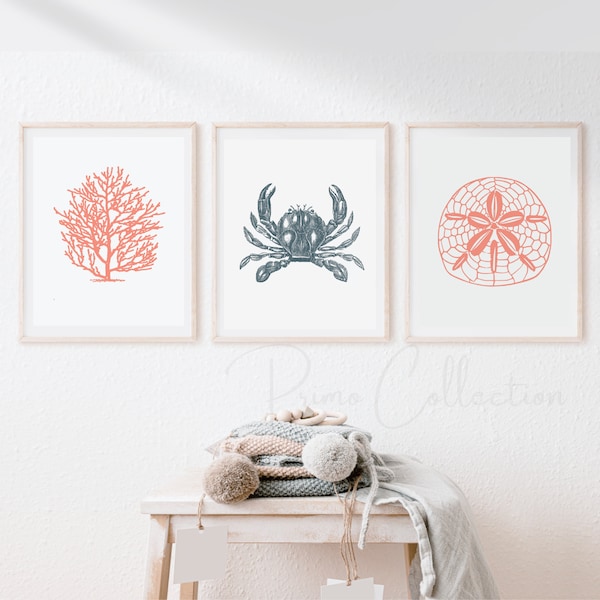 Coral Navy Wall Art - Etsy