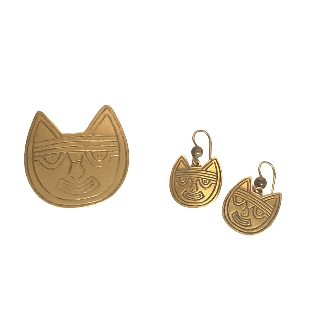 Pre-columbian Cat Mask Brooch and Earrings Set Peru, Paracas Culture - Etsy