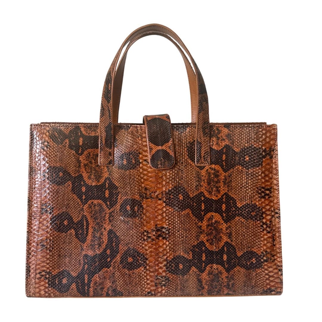 Snake Leather Handbag With Double Handles & Snap Closure - Etsy
