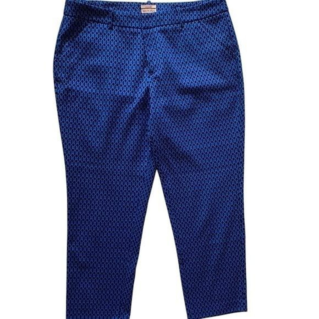 Merona Blue Black Geometric Pattern Stretch Ankle Pants Women's Size 16 ...