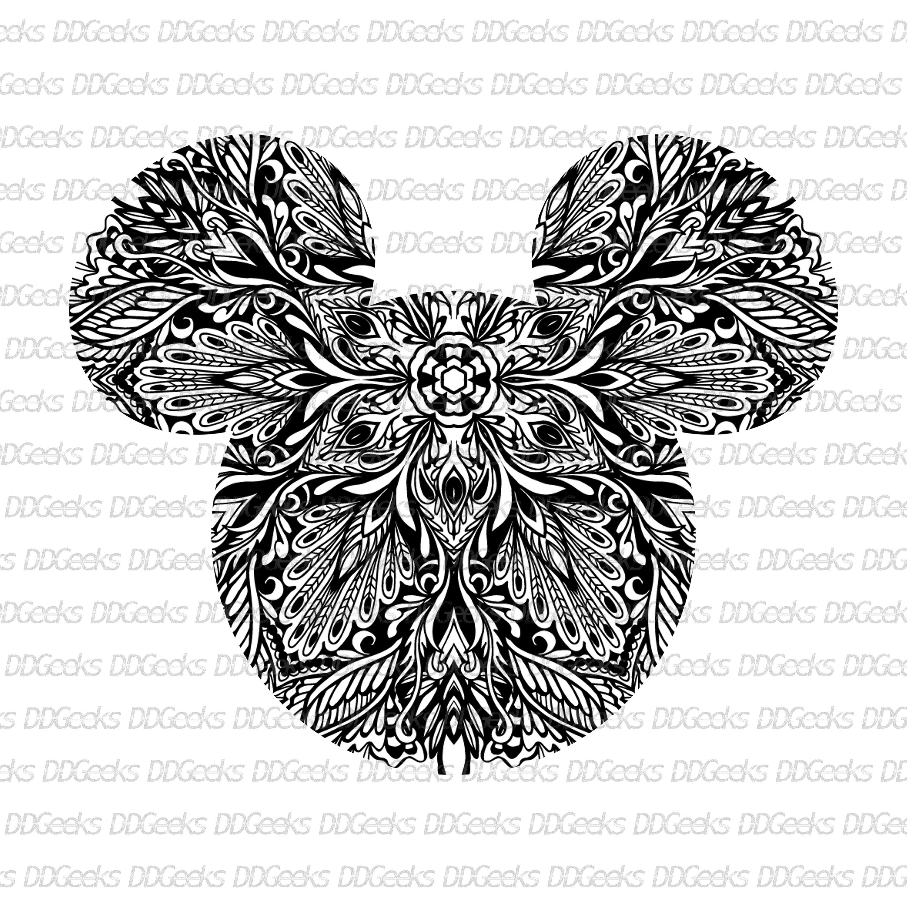 Mickey Mouse Black Floral Mandala Silhouette Digital Download PNG - Etsy