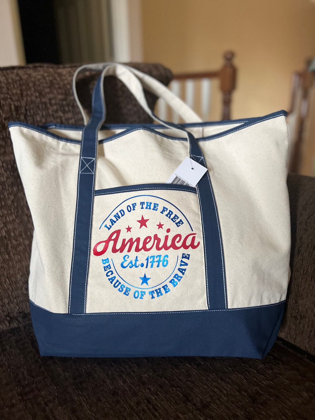 Patriotic Canvas Tote Bag, XL Vaca Beach Bag, Boat Tote Bag, Weekender ...