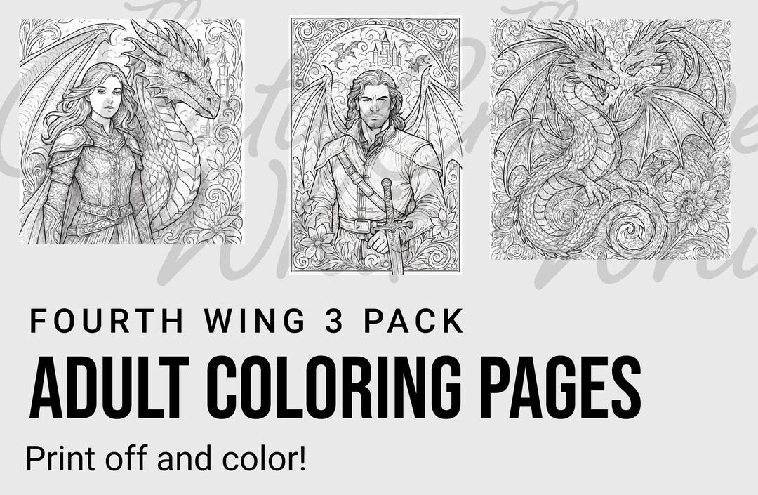 Adult Color Page, 3 Pack, Fourth Wing Inspired, Coloring Page, Bookish ...