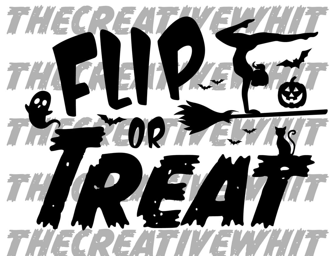 PNG -flip or Treat, Halloween Gymnastics Shirt, PNG Halloween, Skeleton ...