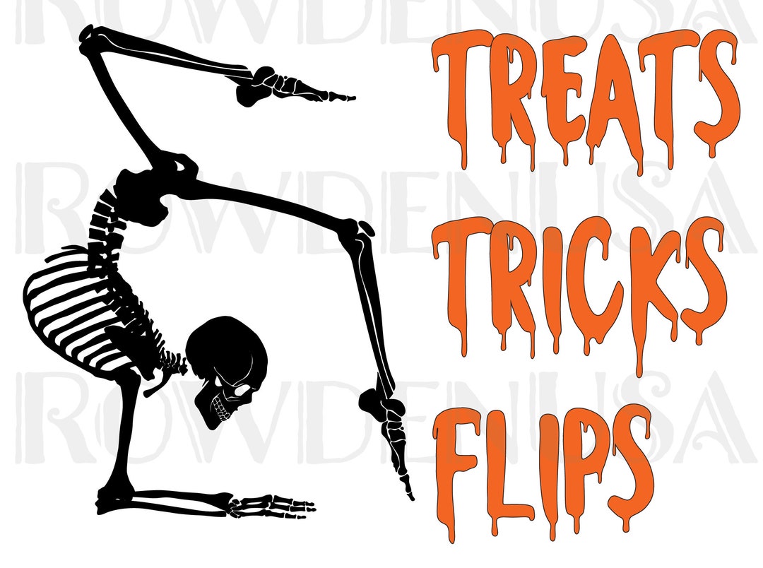 PNG - Treats Tricks Flips, Halloween Skeleton Handstand, Halloween ...