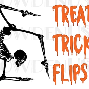 PNG - Treats Tricks Flips, Halloween Skeleton Handstand, Halloween ...