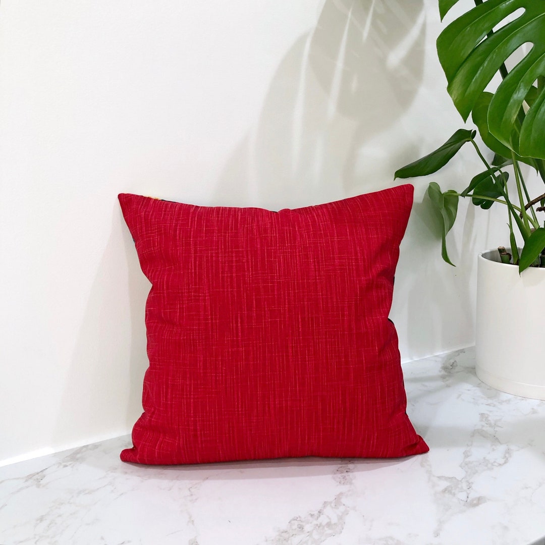 Solid Red Slub Canvas Pillow Cover, Unprinted Lipstick Red Slub Cotton ...