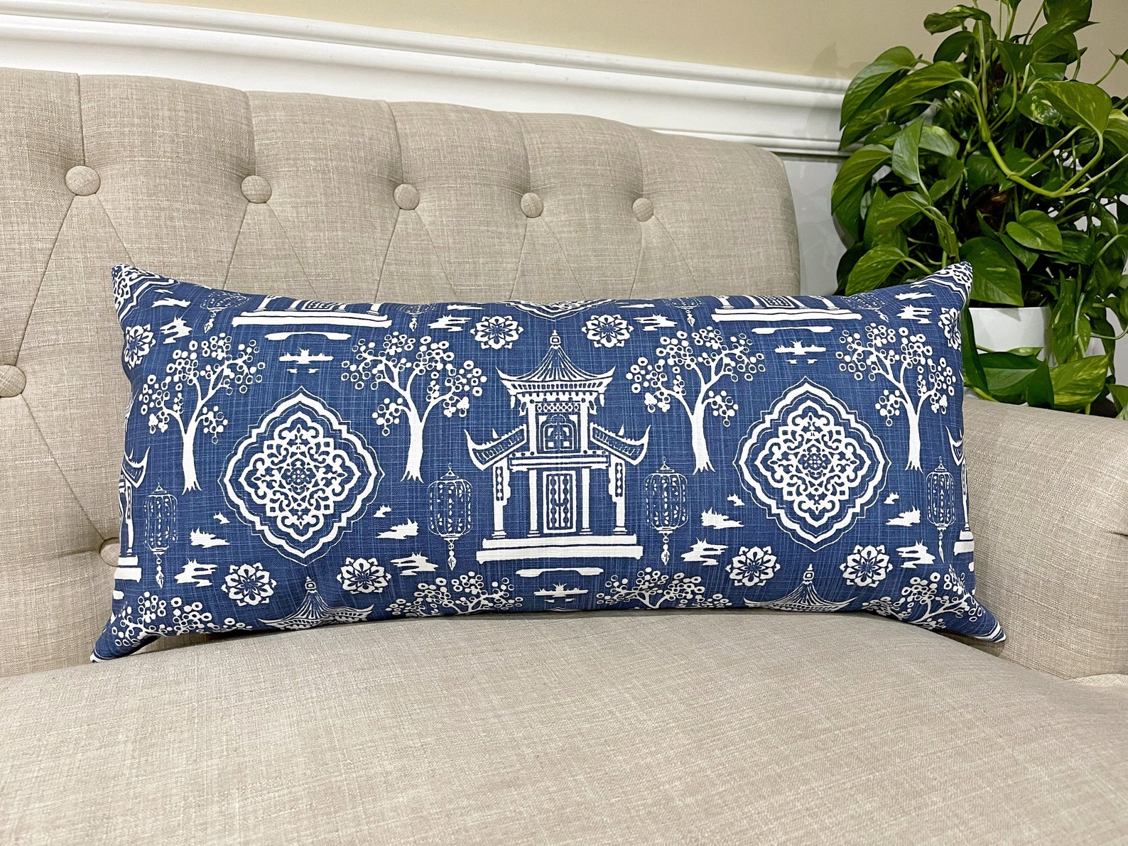 Navy Toile Lumbar Pillow Cover Rectangular Chinoiserie Toile - Etsy