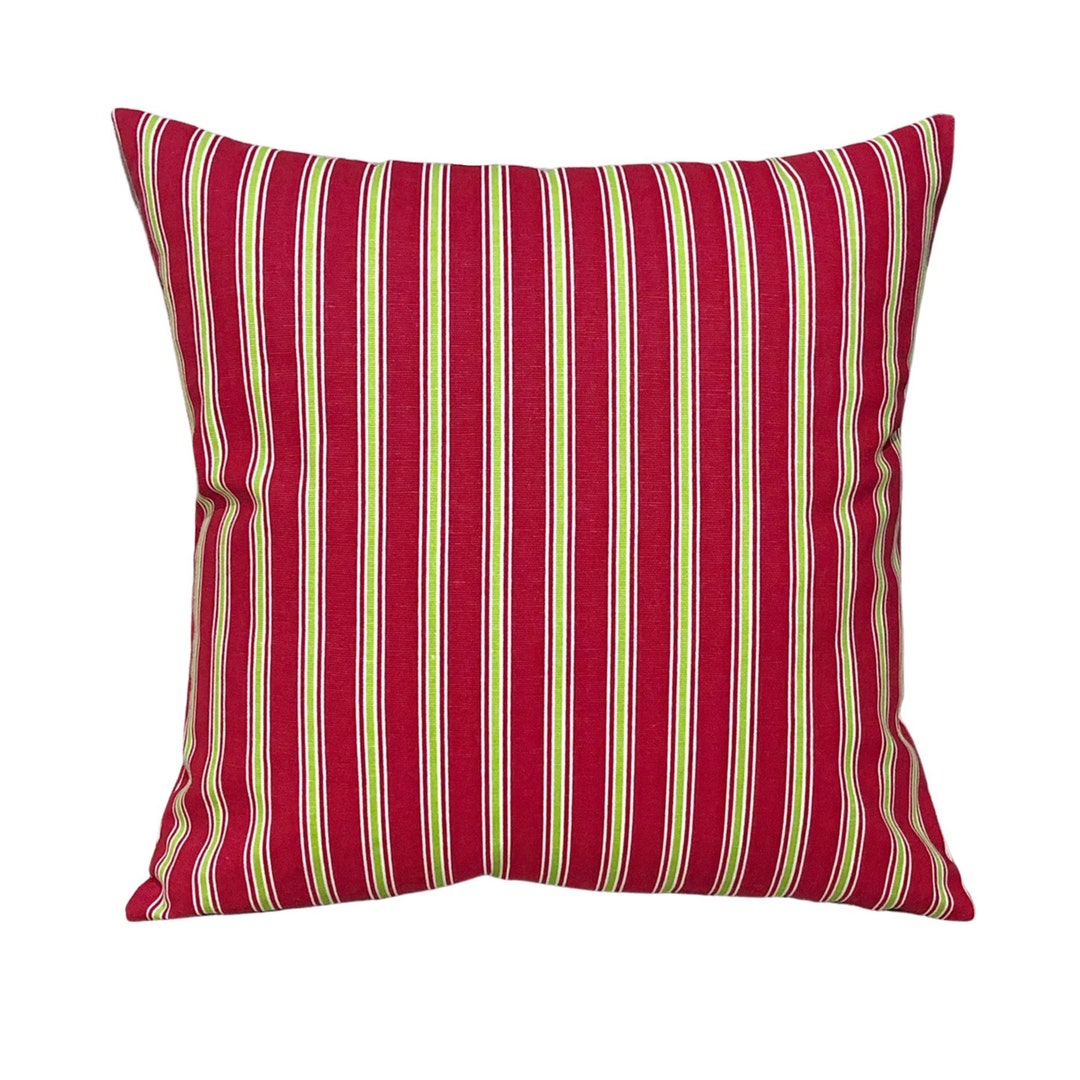 Red, Chartreuse and White Striped Home Decor Throw Pillow Cover, Lumbar ...