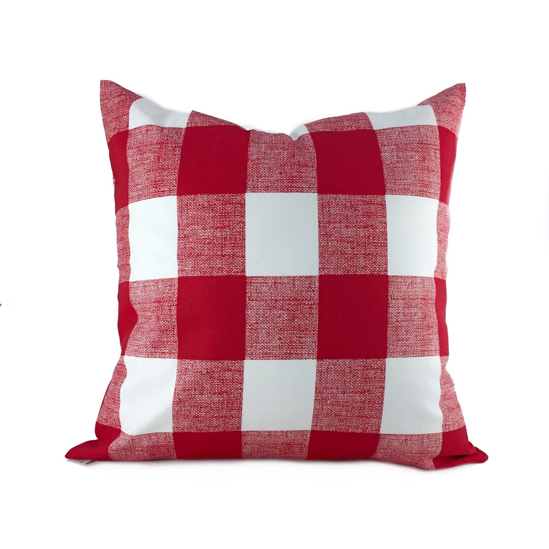 Plaid, Buffalo Check Large Red and White Home Decor Throw Pillow Cover ...