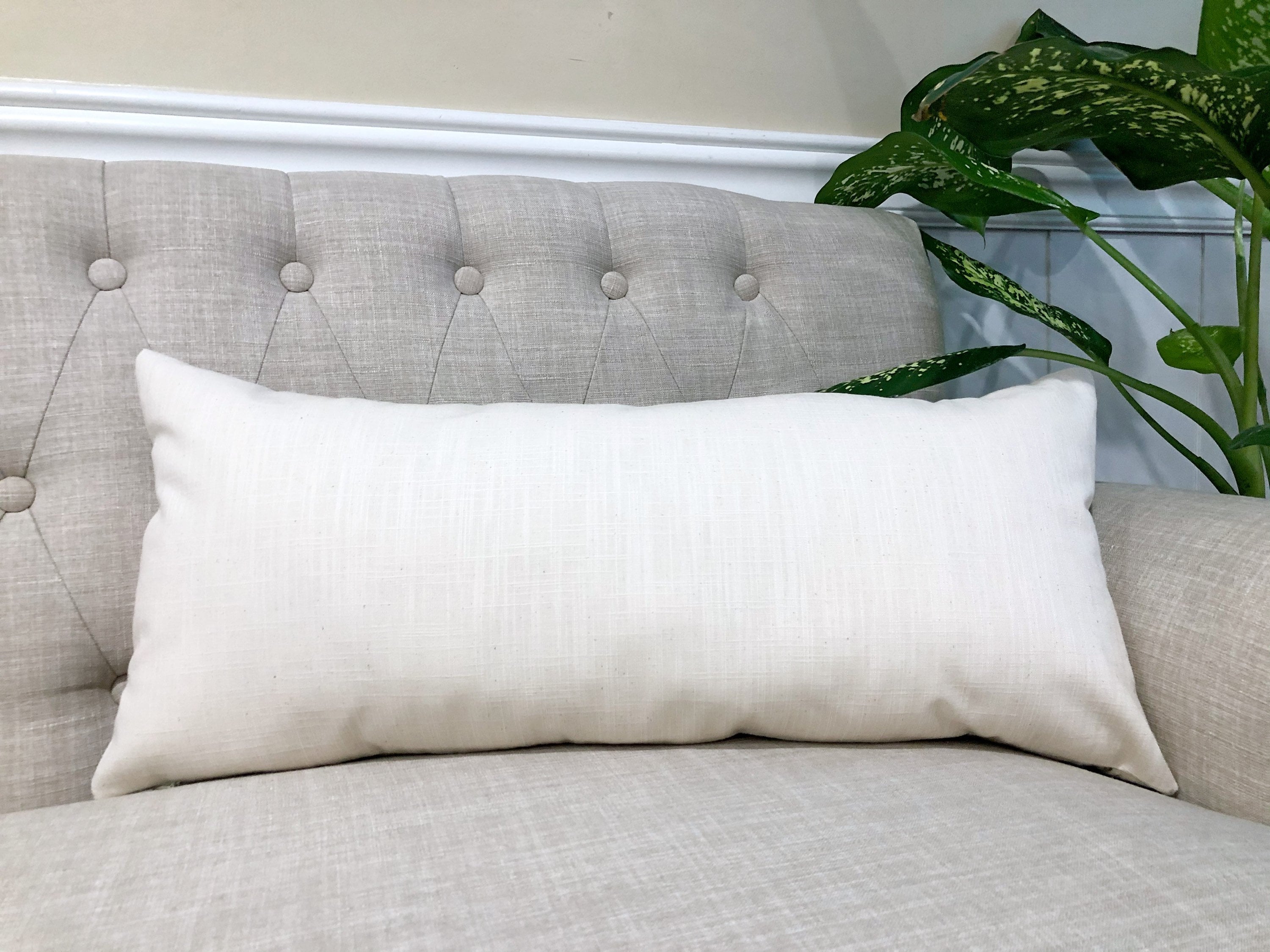 Solid Natural Slub Canvas Lumbar Pillow Cover, Rectangular Unprinted ...