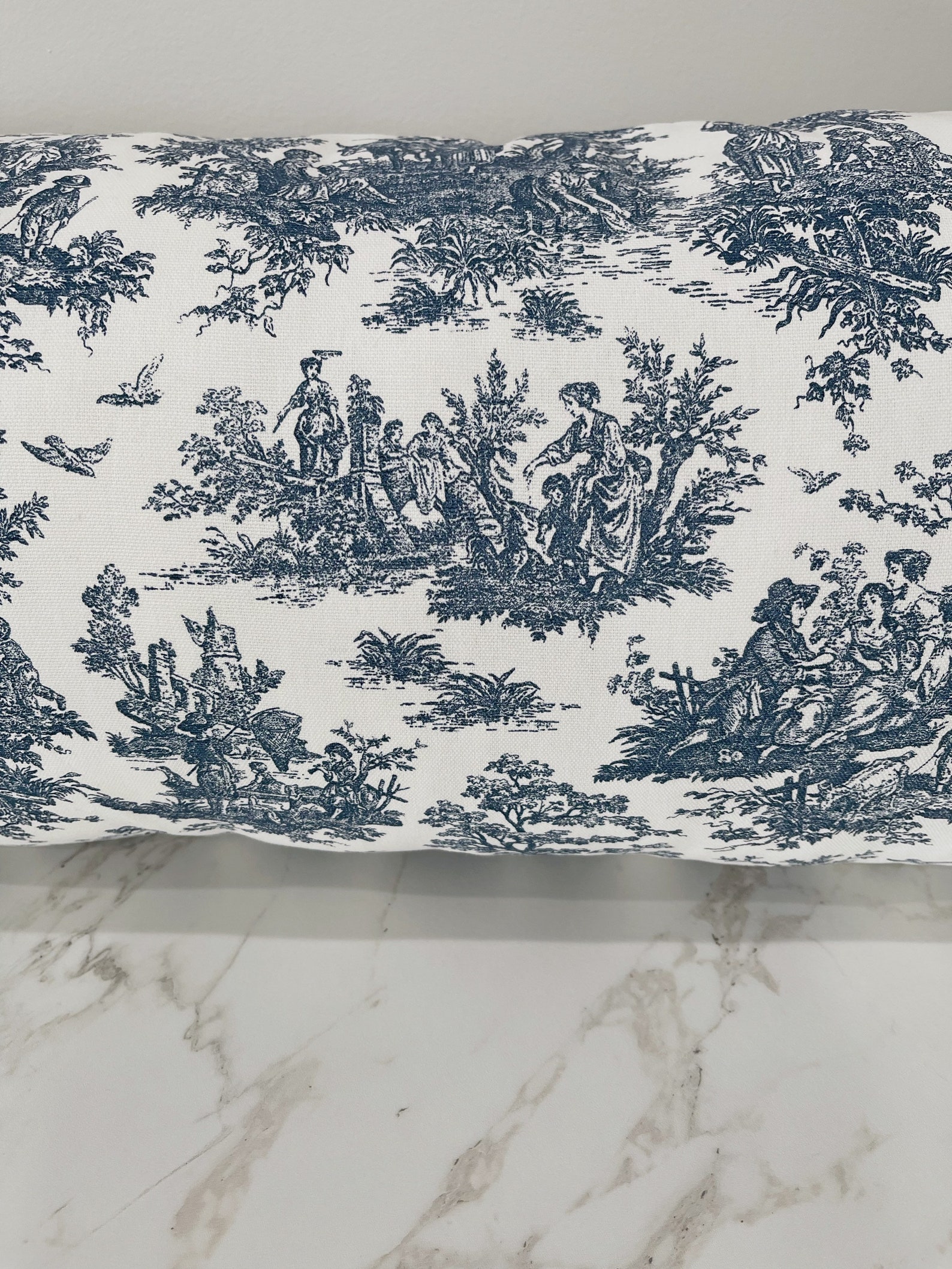 Navy Blue and White Toile Home Decor Throw Pillow Cover, Jamestown ...
