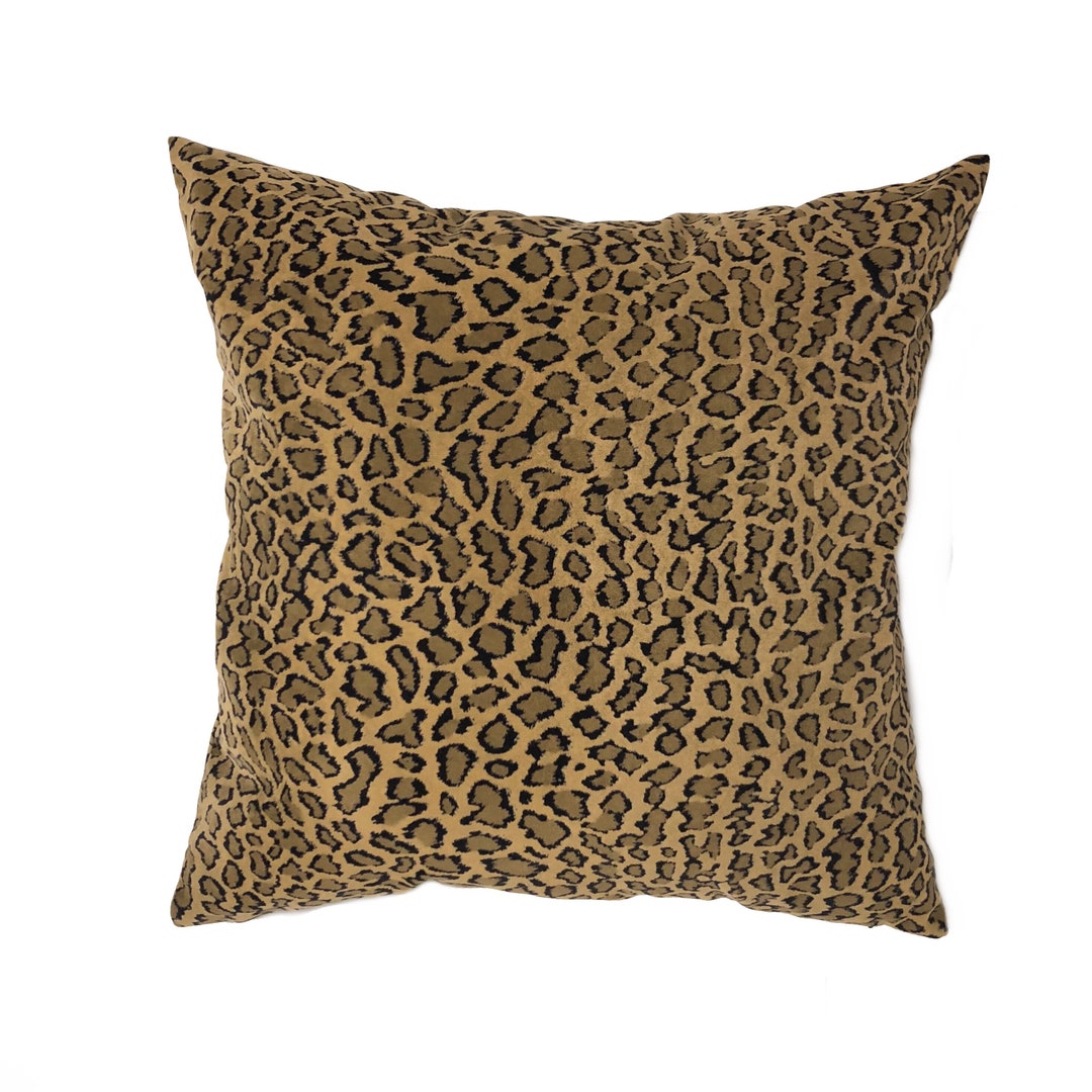 Bobcat Tan Velvet Animal Print Throw Pillow Cover, Black, Brown and Tan ...