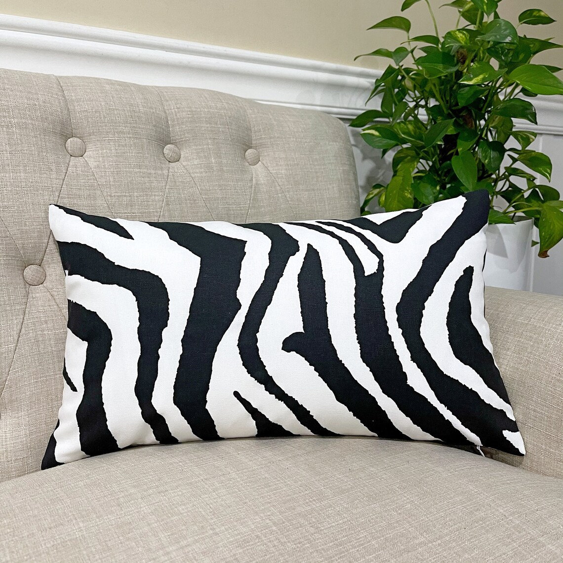 Zebra Print Black and White Lumbar Pillow Cover Animal Print | Etsy