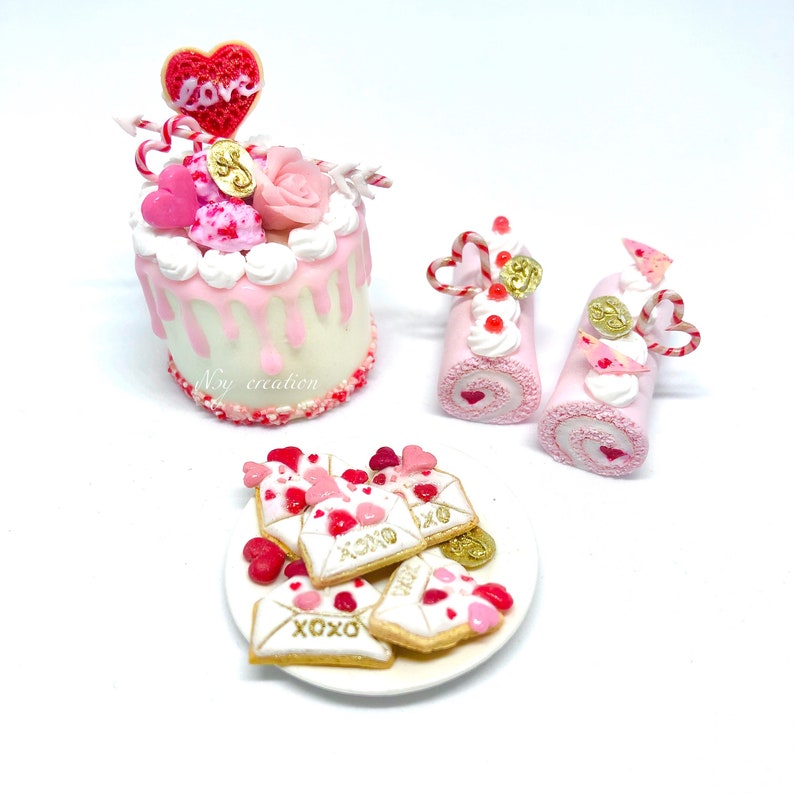 Dollhouse Miniature Valentines Cake In 1 12 Scale Polymer Clay Etsy