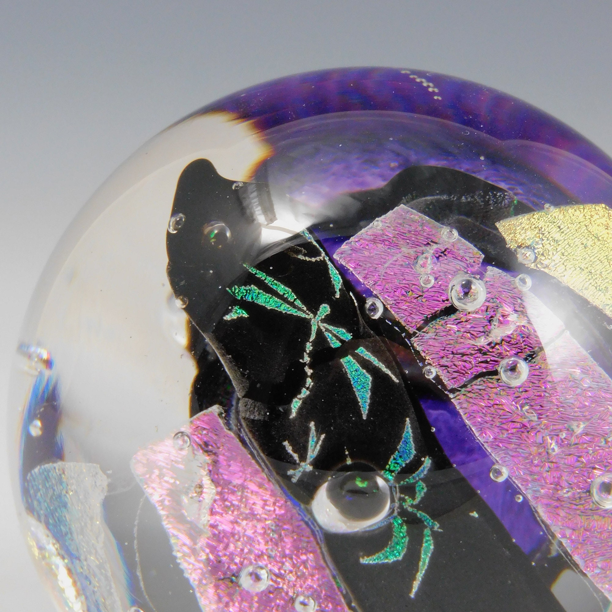 Handmade Dichroic Glass Paperweight With Green Dragonfly by Elaine Hyde ...
