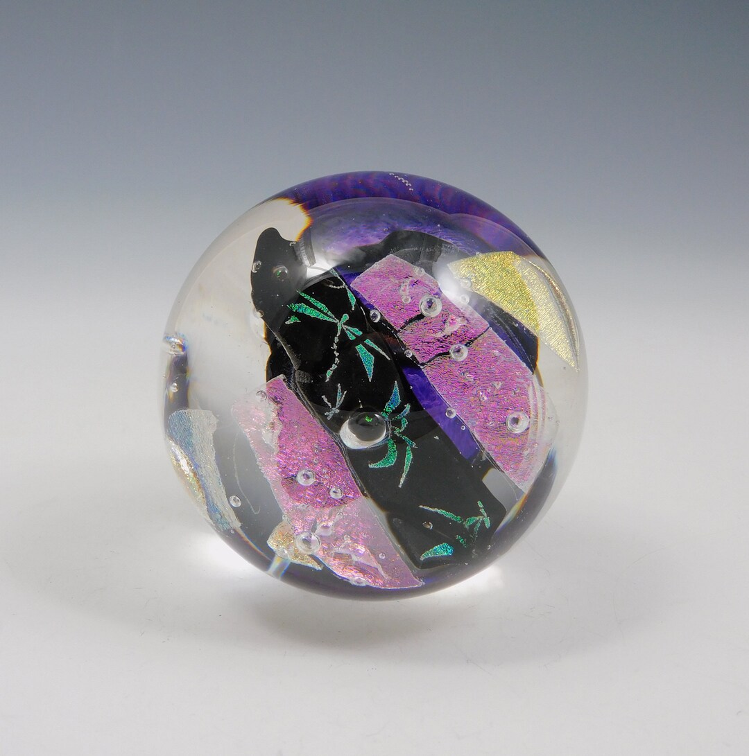 Handmade Dichroic Glass Paperweight With Green Dragonfly by Elaine Hyde ...