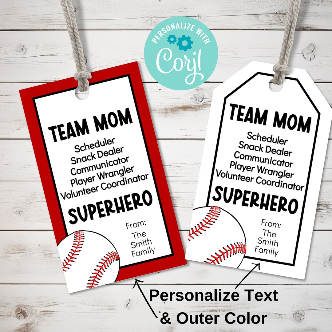 Baseball Team Mom Thank You Tag Editable Template, Personalized ...