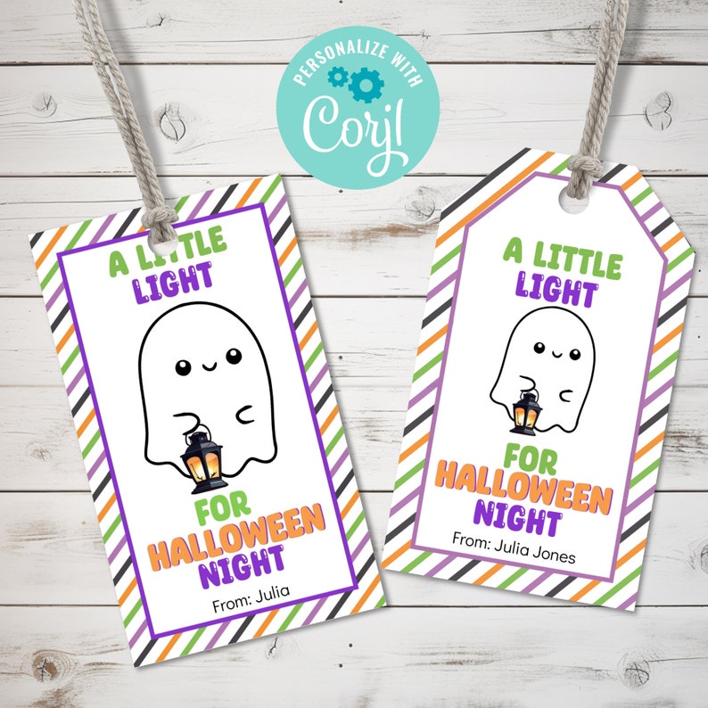 Glow Stick Editable Tag, A Little Light for Halloween Night, Printable ...