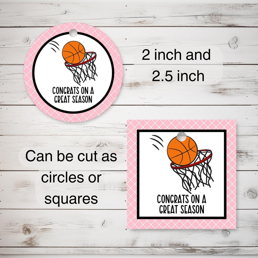 Pink Team Treat Tags, Printable Congrats Basketball Tags, Sports Team ...