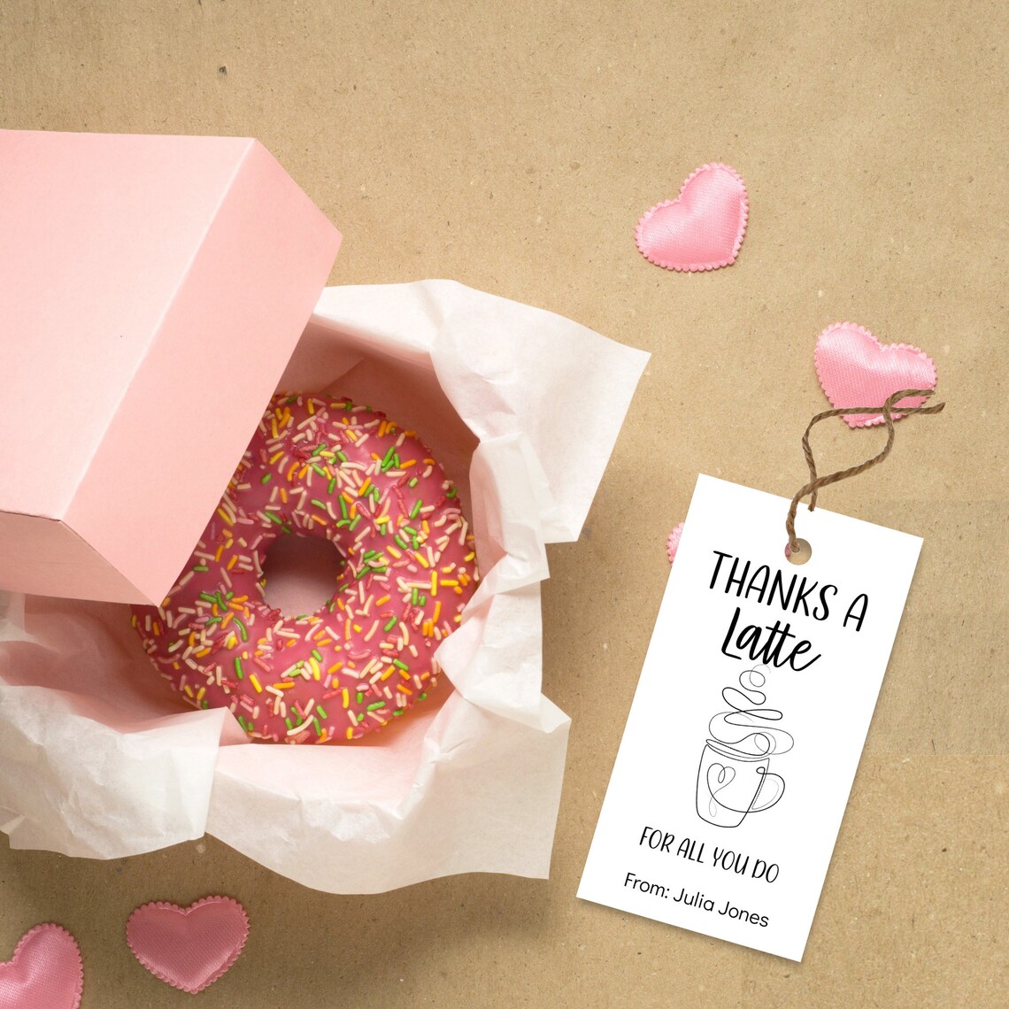 Thanks A Latte Editable Gift Tag Minimalist, Printable Appreciation Tag ...