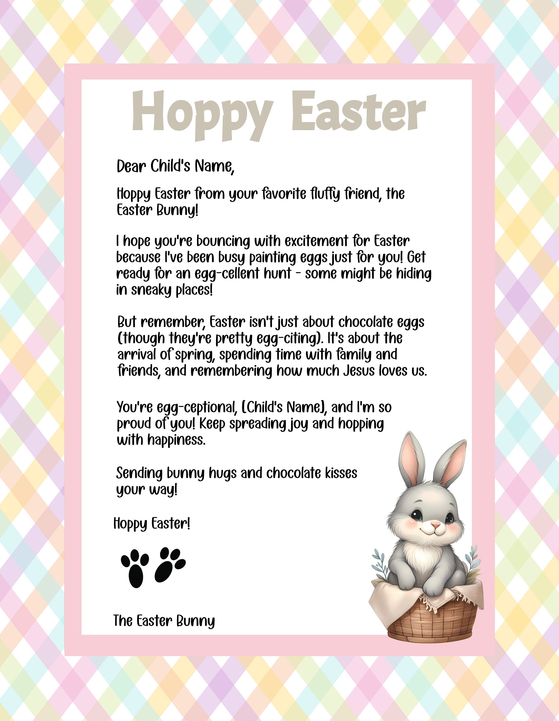 Letter From Easter Bunny Religious, Personalized Kids Printable Easter ...