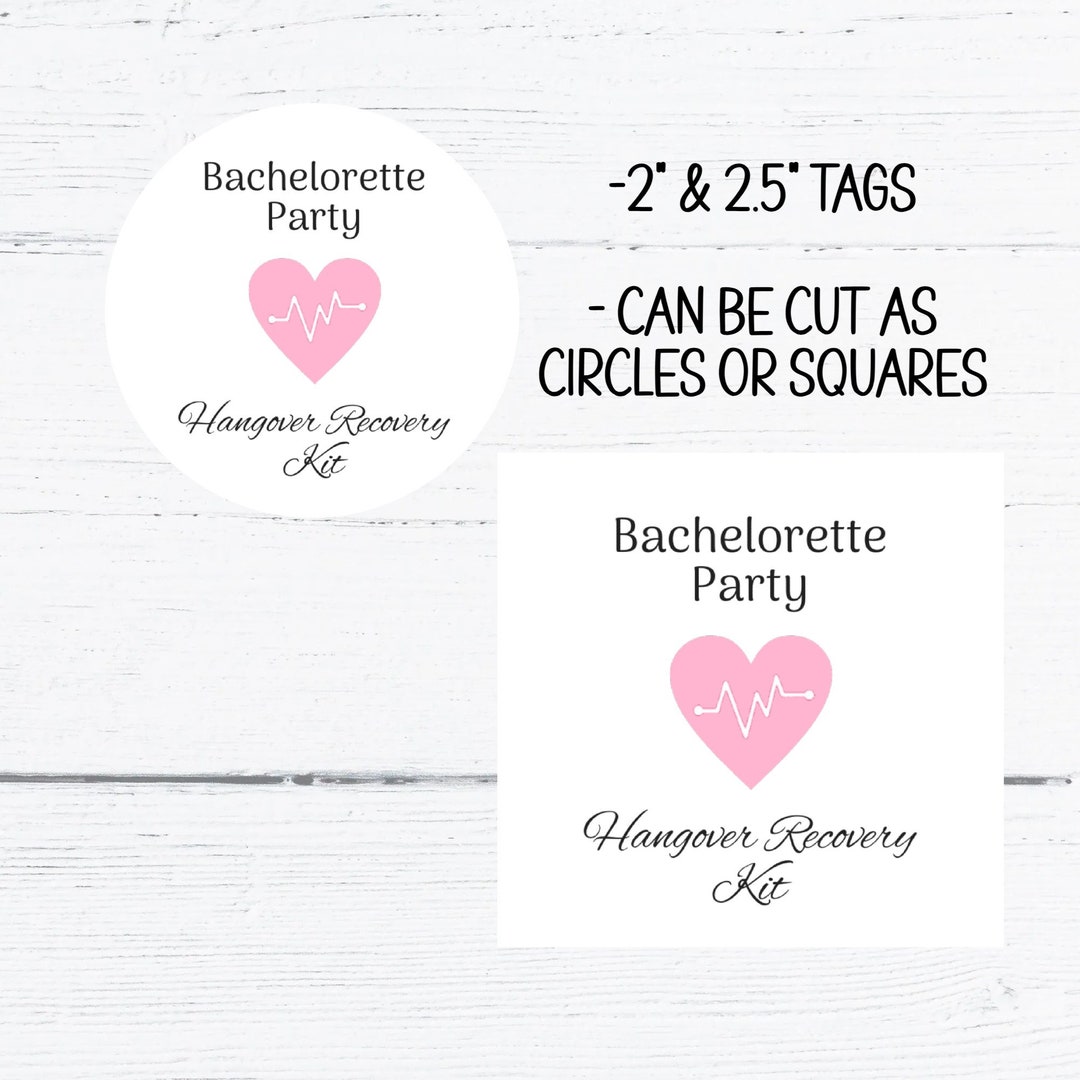 Printable Bachelorette Party Hangover Recovery Kit Gift Tag, Gift Tags ...