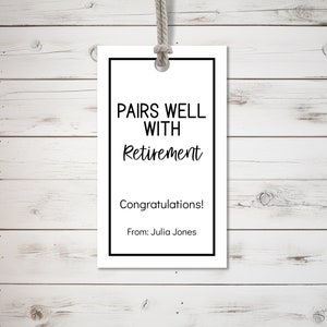 Pairs Well With Retirement Editable Gift Tag, Printable All Occasion ...