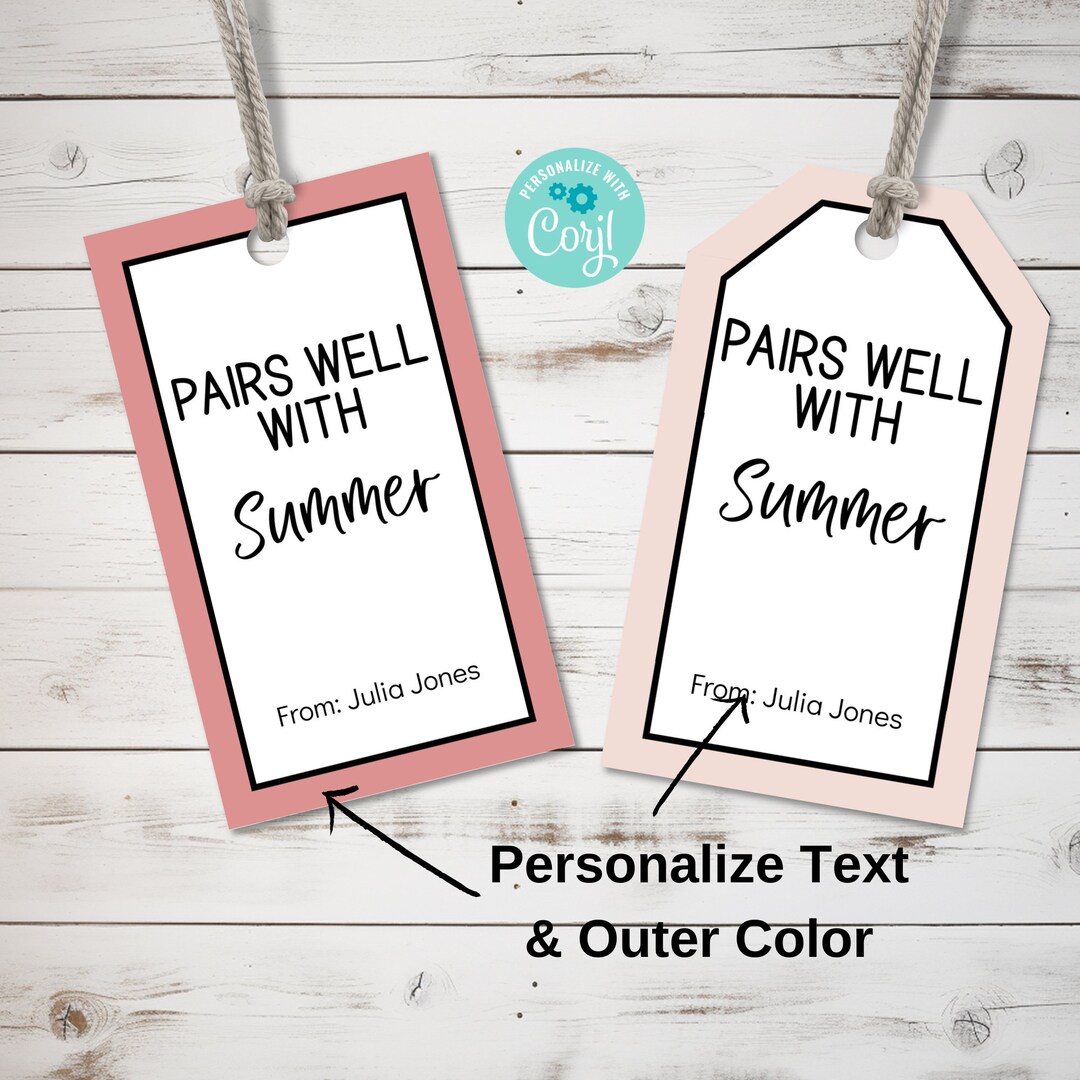 Pairs Well With Summer Editable Gift Tag Minimalist, Printable Alcohol ...