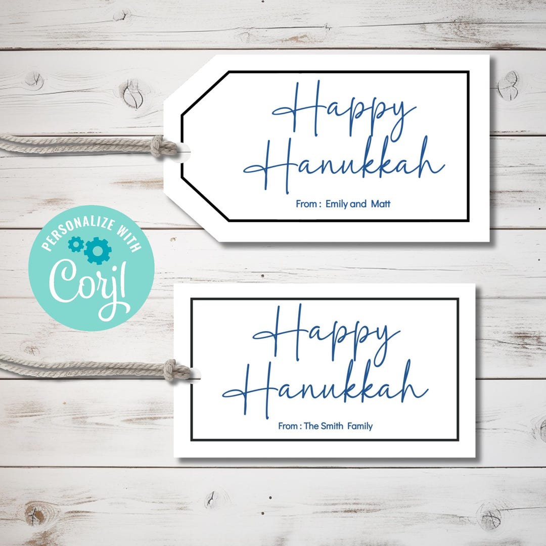 Minimalist Happy Hanukkah Editable Gift Tag, Printable Modern Holiday ...