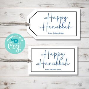 Minimalist Happy Hanukkah Editable Gift Tag, Printable Modern Holiday ...