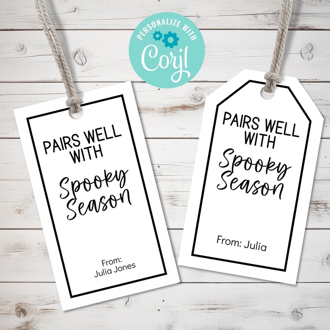 Pairs Well With Spooky Season Editable Gift Tag, Printable Halloween ...