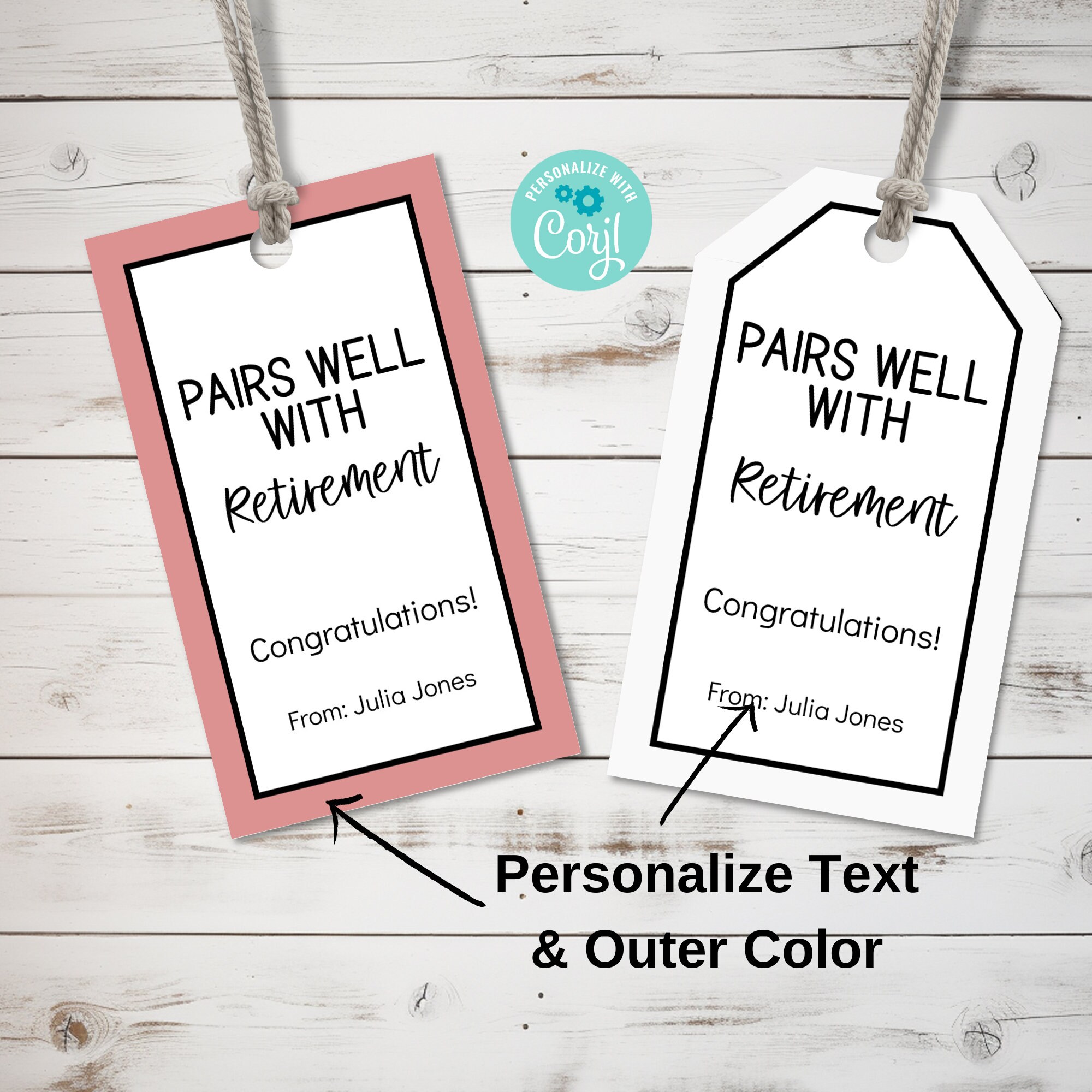 Pairs Well With Retirement Editable Gift Tag, Printable All Occasion ...