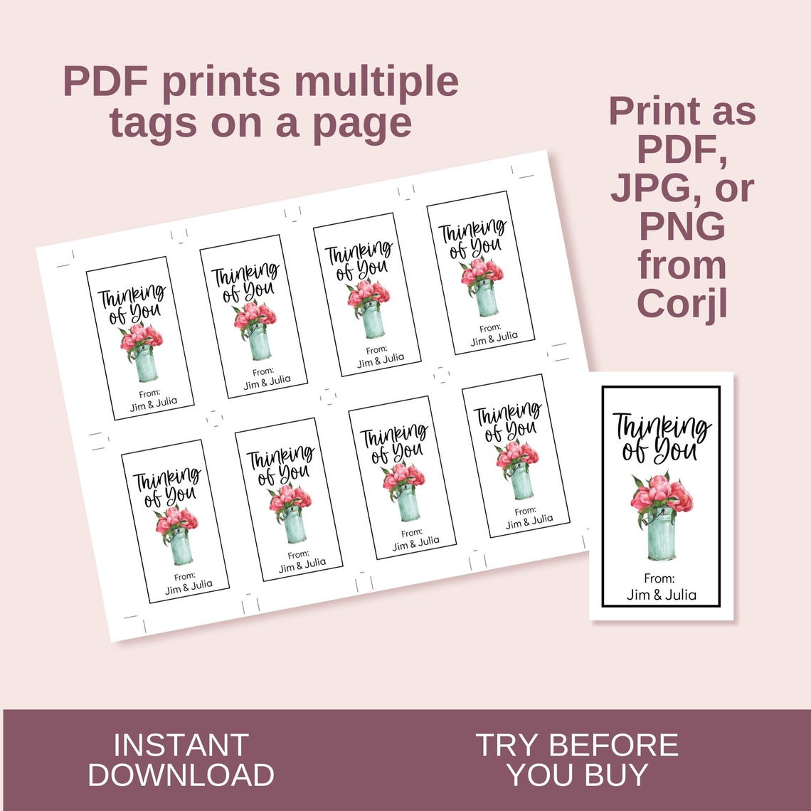 Thinking of You Editable Gift Tag With Flowers, Printable Missing You ...