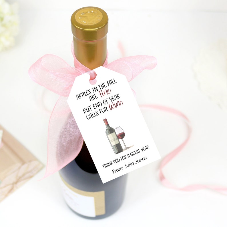 End of Year Teacher Appreciation Editable Gift Tag, Printable Wine ...