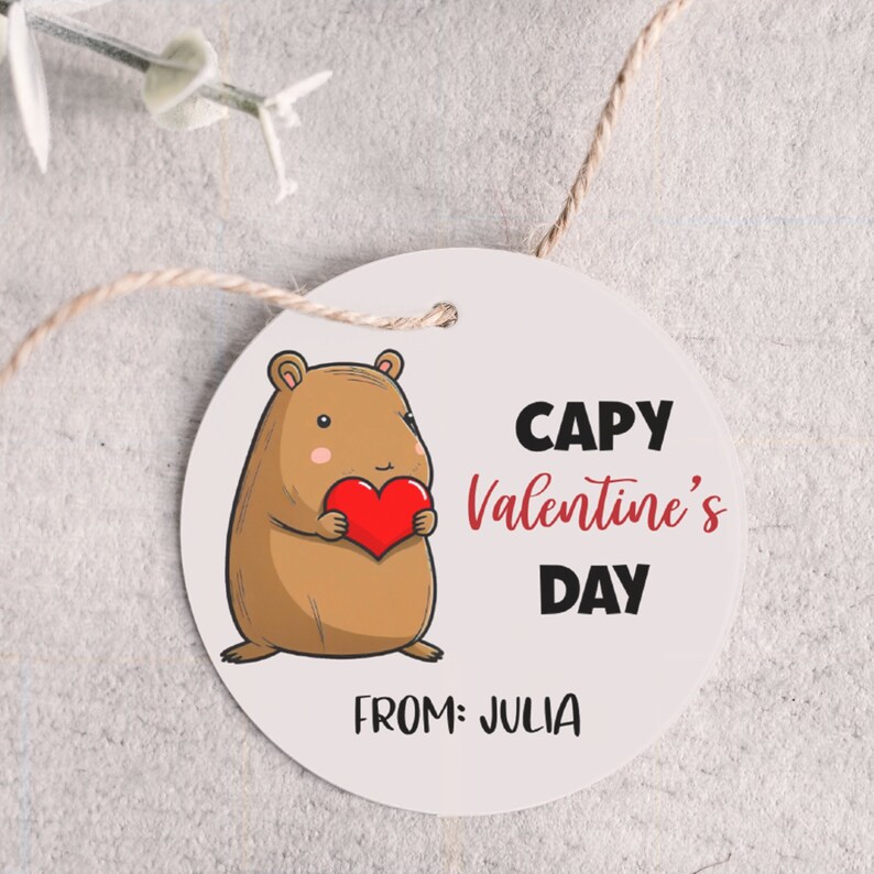 Valentine's Day Capybara Treat Tags Editable, Capy Valentine's Day ...