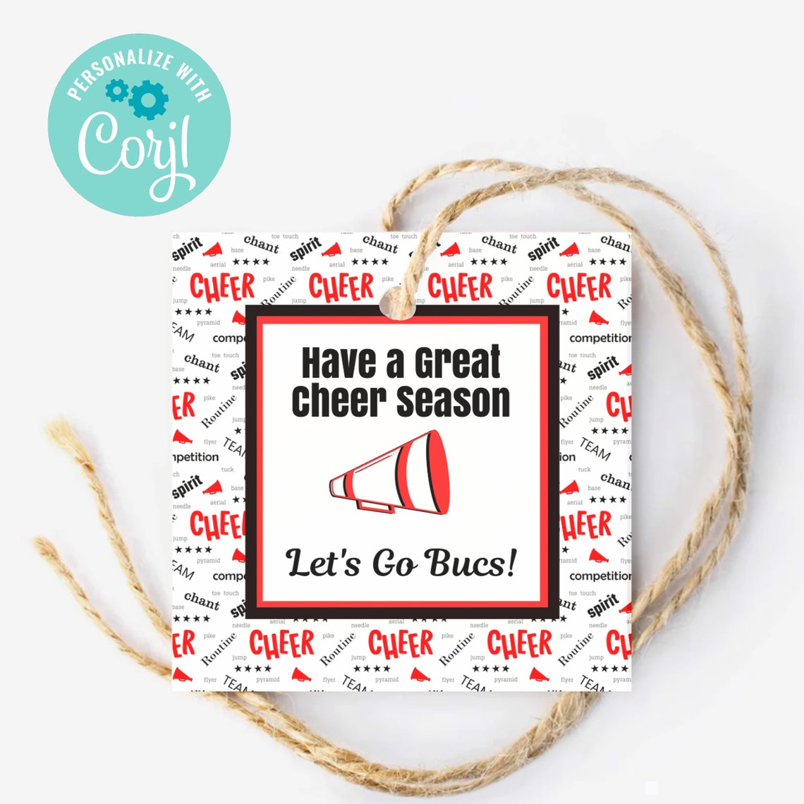 EDITABLE Cheer Team Gift Tags, Printable Sports Tags, Red Black ...