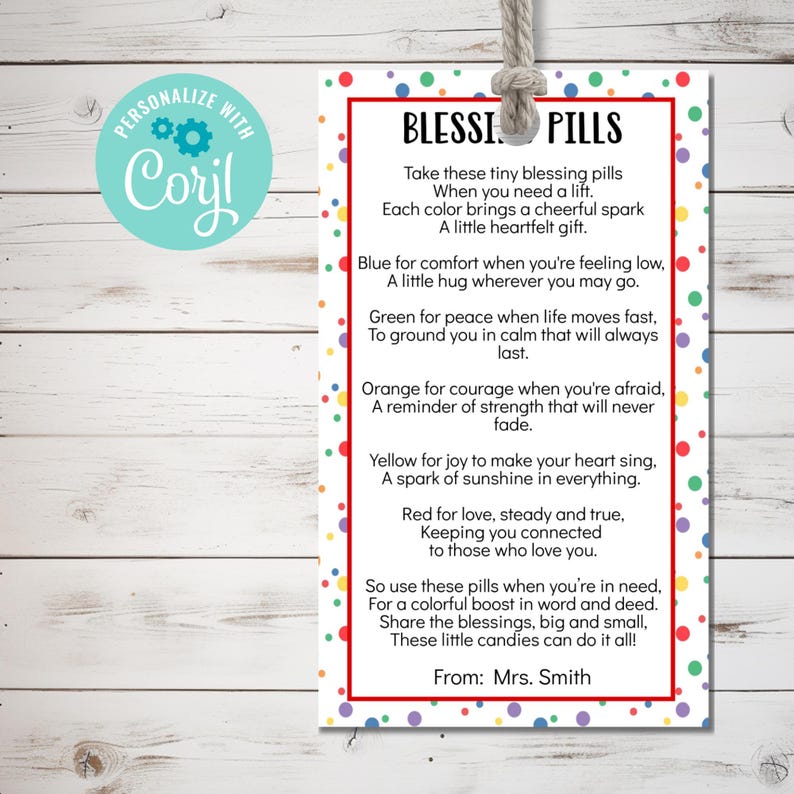Editable Candy Blessing Pills Treat Tags, Printables Tags for Class ...