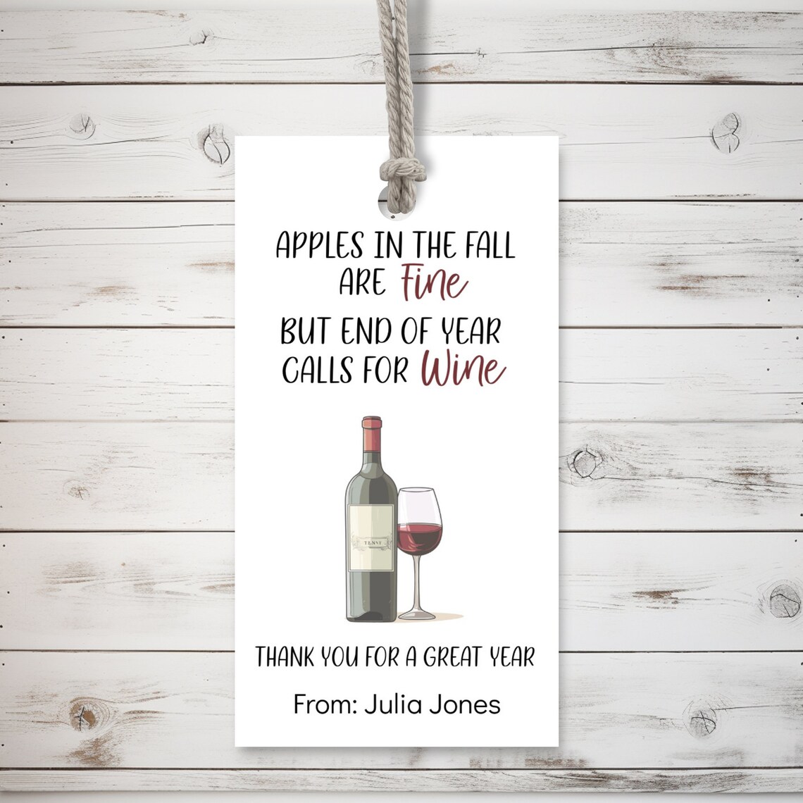 End of Year Teacher Appreciation Editable Gift Tag, Printable Wine ...
