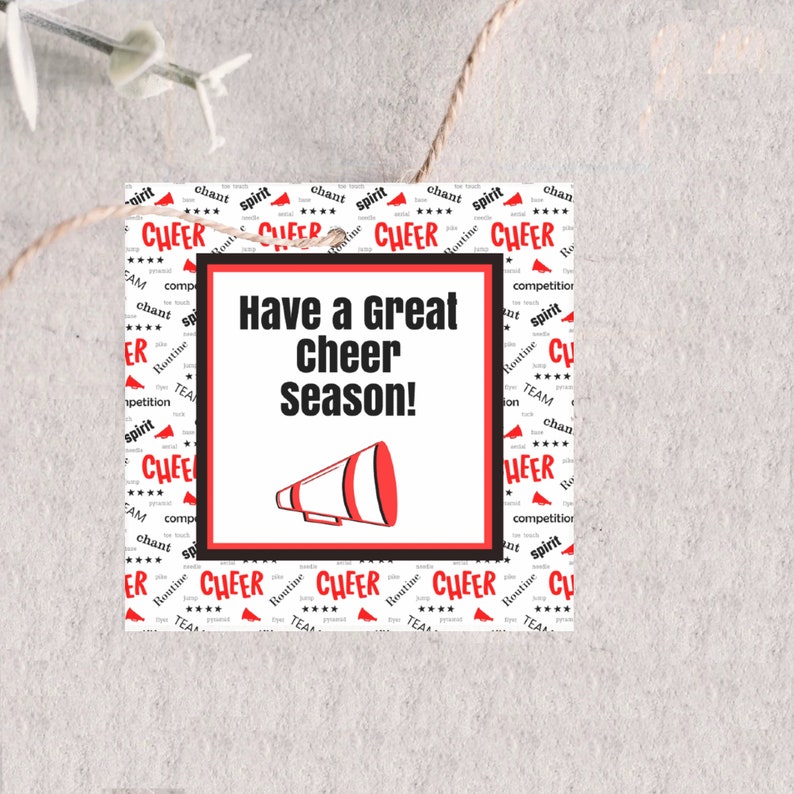 Printable Cheer Team Gift Tags, Printable Sports Tags, Red Black ...