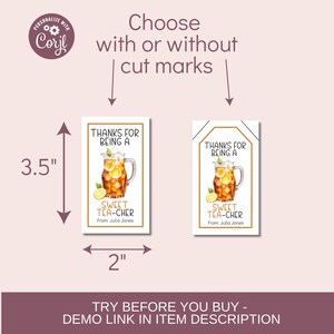 Sweet Tea Pun Editable Tag, Printable Teacher Appreciation, Thanks for ...